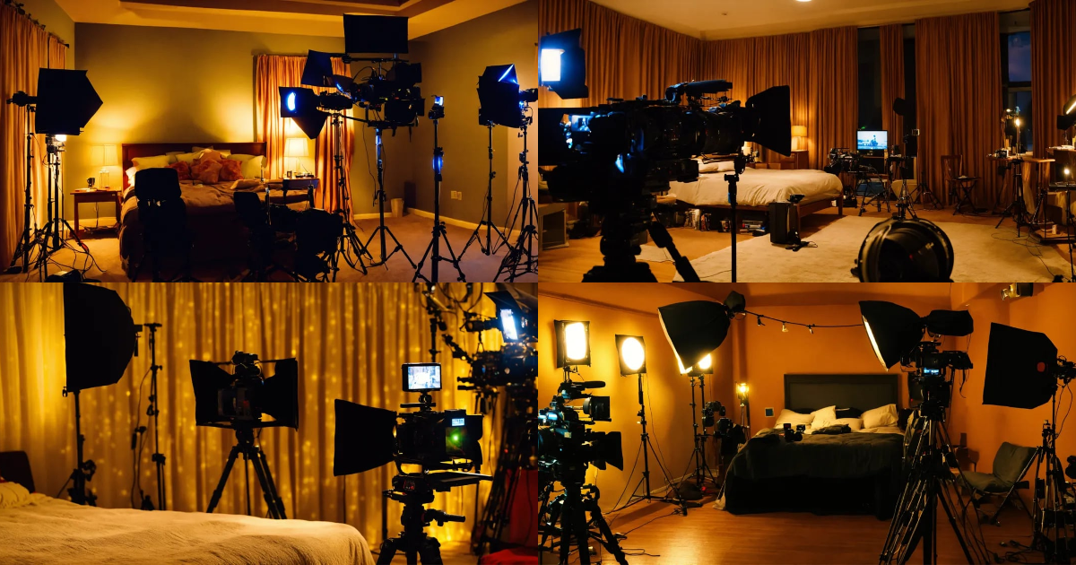 Lexica - Bedroom movie shoot, lights, cameras, movie cameras, film gear ...