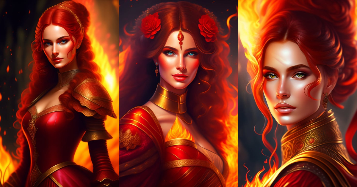 Lexica - Portrait of a beautiful woman surrounded by fire, of beautiful ...