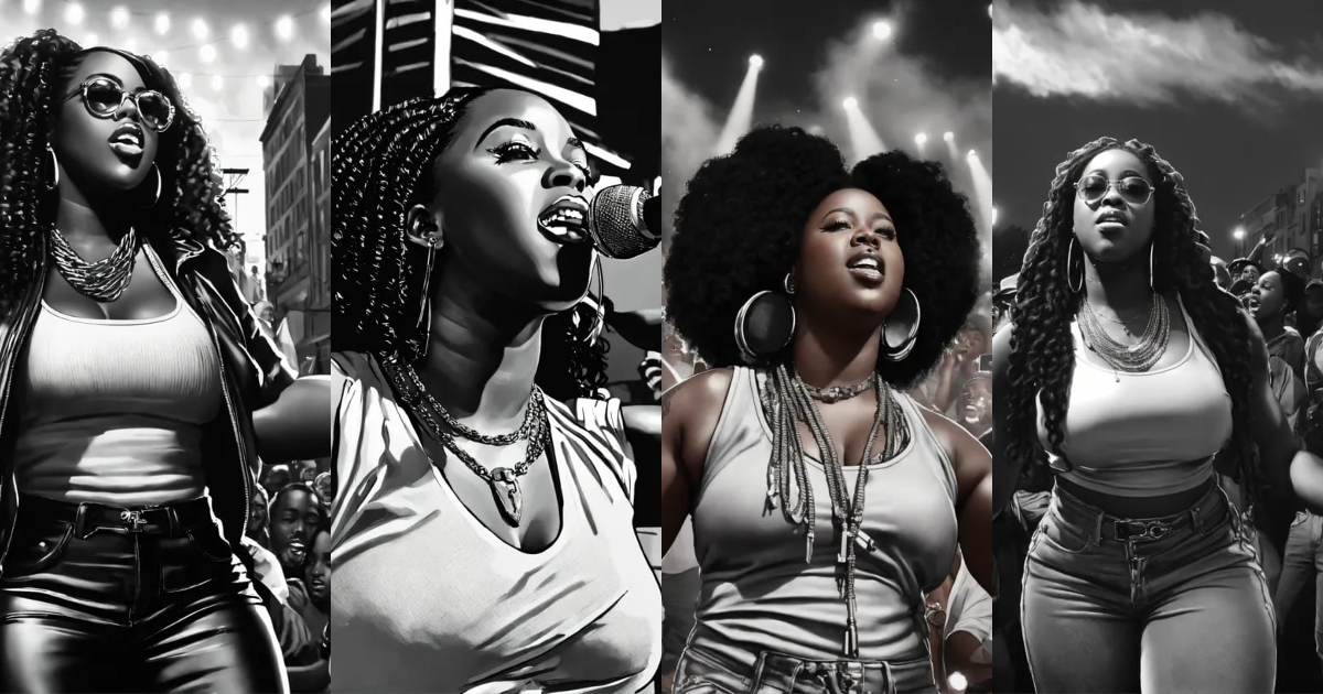 Lexica - Sky view, Pop art, hyperrealist portrait of black woman rapper ...