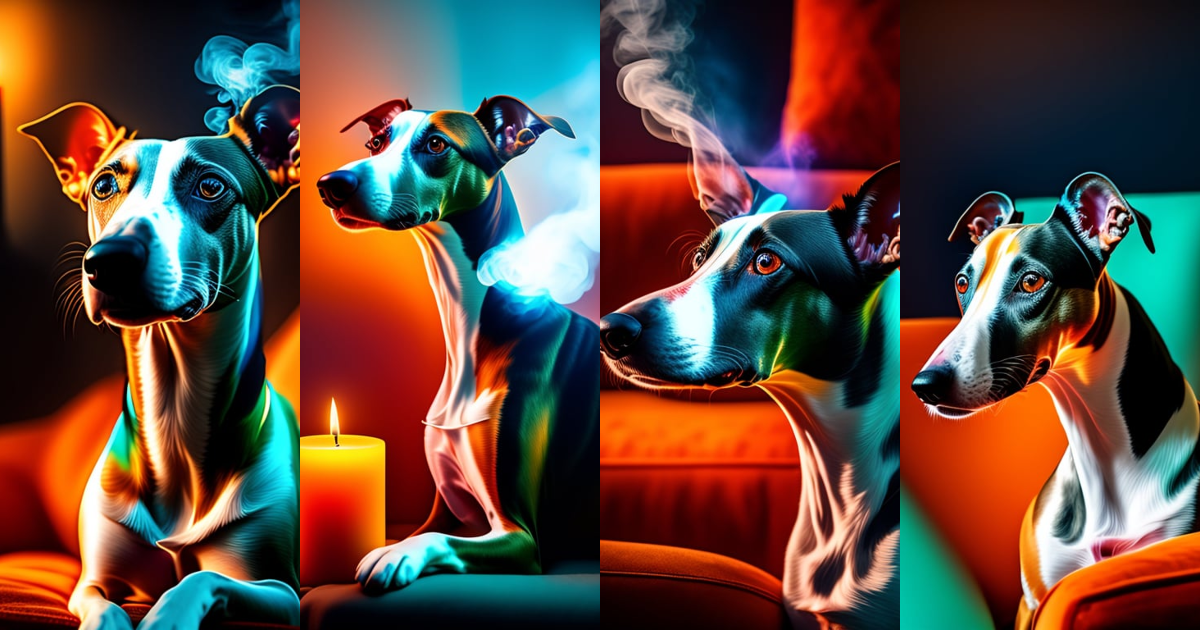 Lexica - Hyper realistic image of Whippet on a couch surrounded by ...