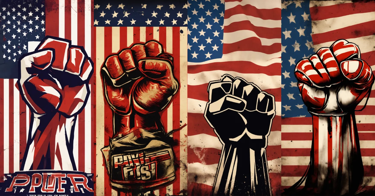Lexica - Design for t shirt Power fist with US flag background, UAW Eat ...
