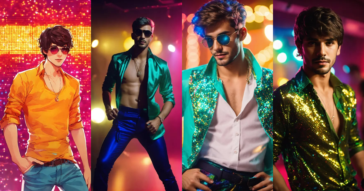 Lexica - Cute man, style disco dancer,eyes visible, dancing, short hair