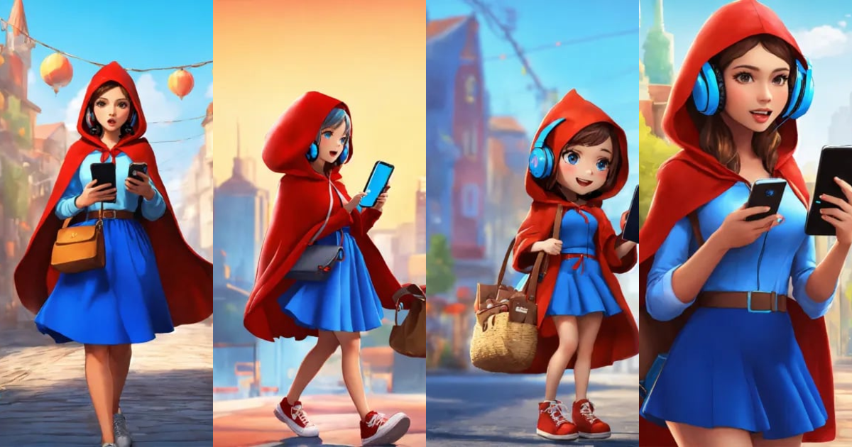 Lexica - Cartoons surprised modern Red Riding Hood, wearing short blue ...