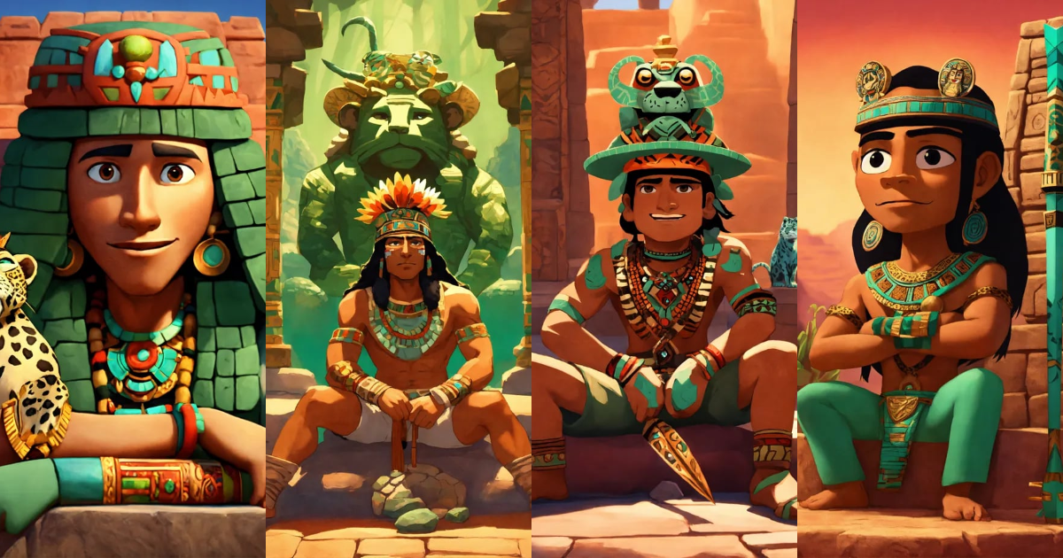 Lexica - Pixar animation of aztec man with leopard hat on his head ...