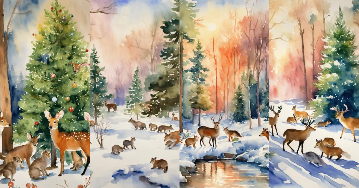 Lexica - Watercolor painting, Monet Painting of winter forest with ...