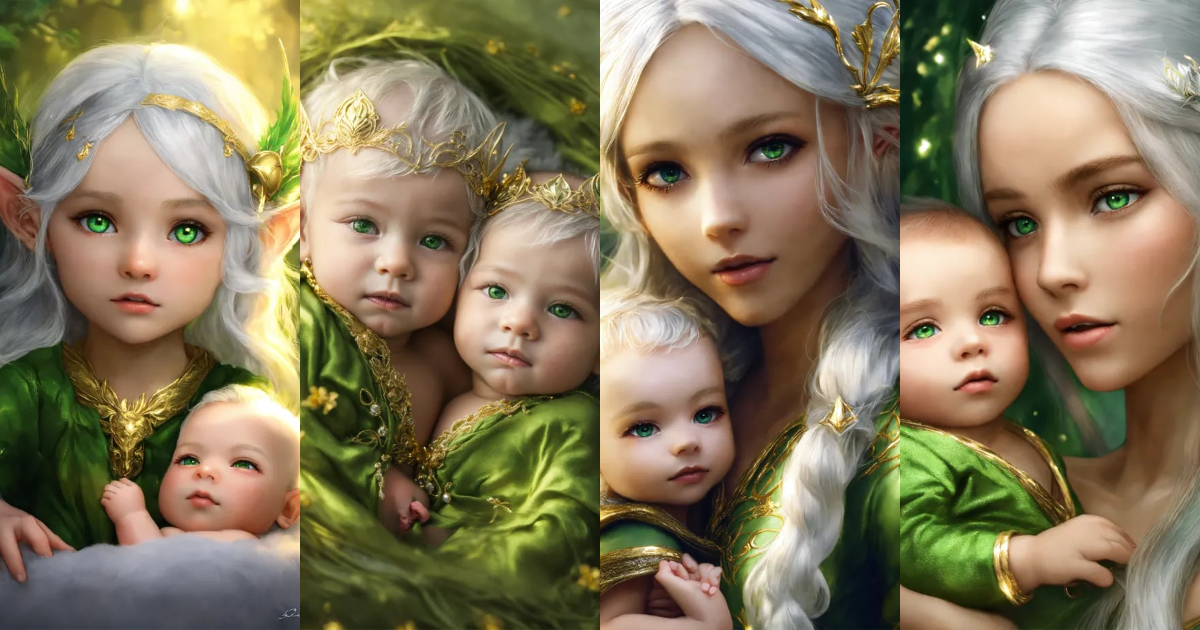 Lexica - Fantasy, baby, elf, gold skin, green eyes, silver hair, new ...