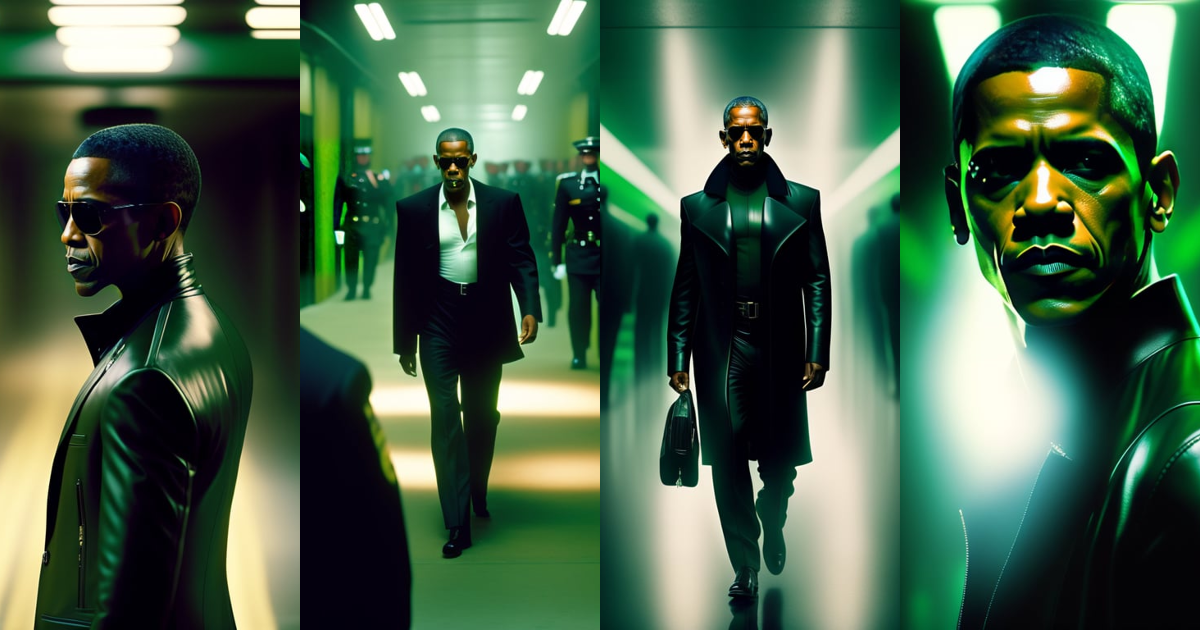 Lexica - Film still of obama as Neo in the matrix, full body, leather ...