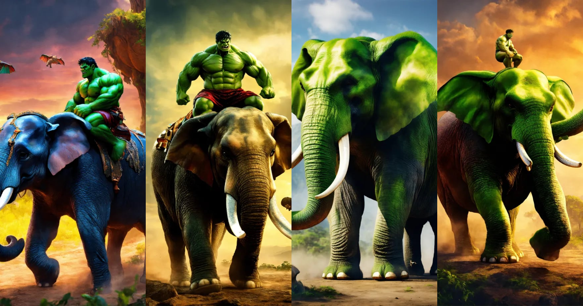 Lexica - Hulk riding an elephant,8k