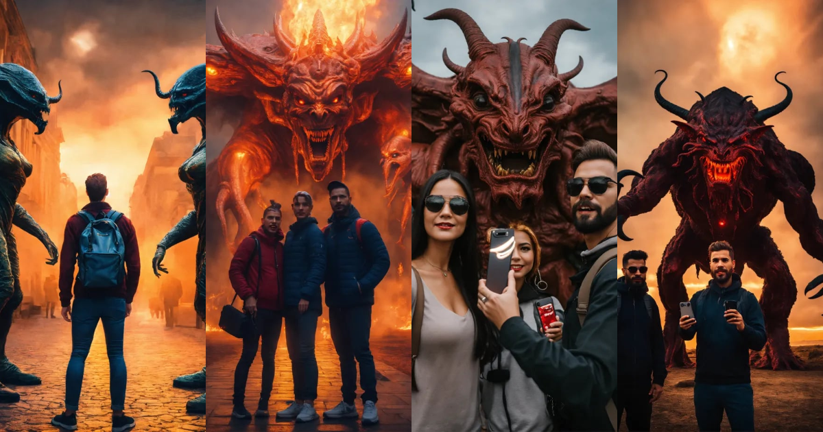Lexica - Tourist taking selfie with 2 ominous, evil and demonic ...
