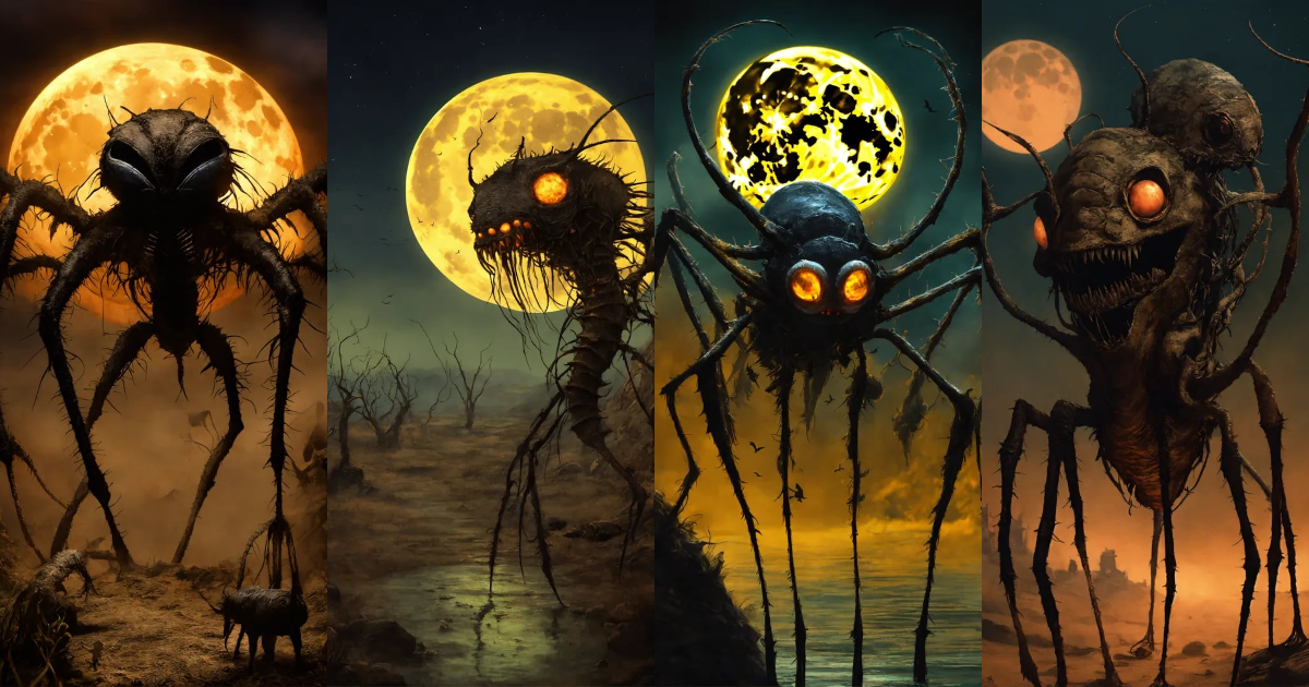 Lexica - Under a full moon, terrifying creatures of various sizes ...