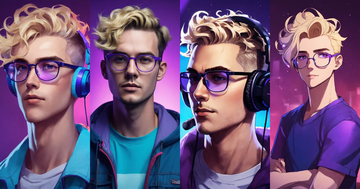 Lexica - A male gaming streamer, blonde hair, clean shaved, short wavy ...