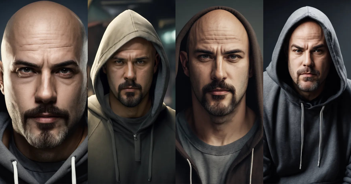 Lexica - A HUGE BALD MAN WITH A GOATEE, EXTENDED PROTRUDING BROW ...