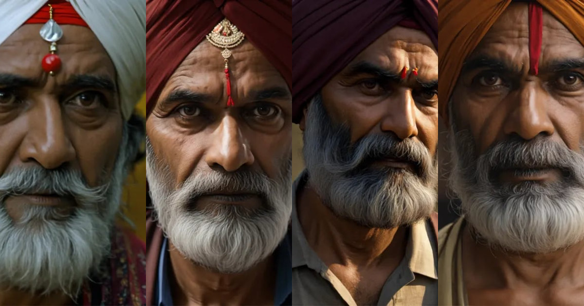 Lexica - A 60 year old indian man wearing turban, looking tense. Full ...