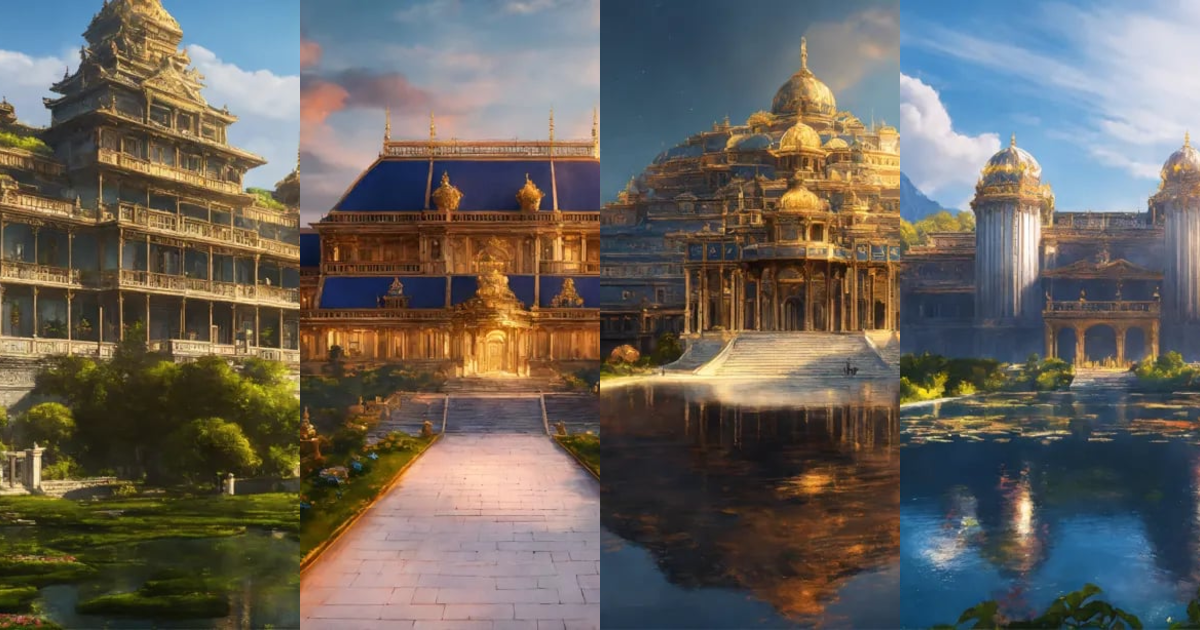 Lexica - Realistic palace surrounded by heaven