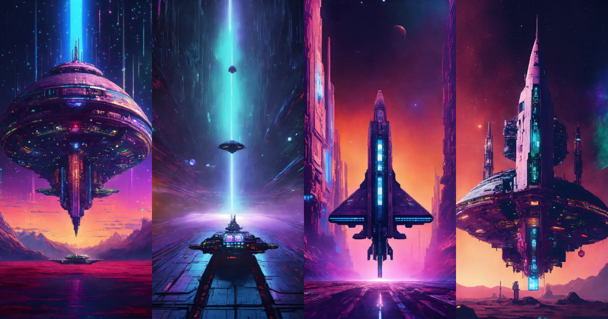 Lexica - Interstellar spaceship, iridescent, eerie, 8-bit resolution, Unity
