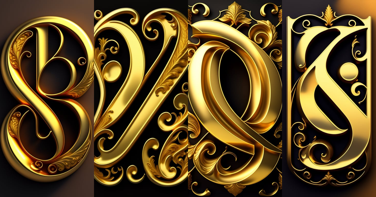Lexica - Flourished letter m, victorian typographic composition, gold ...