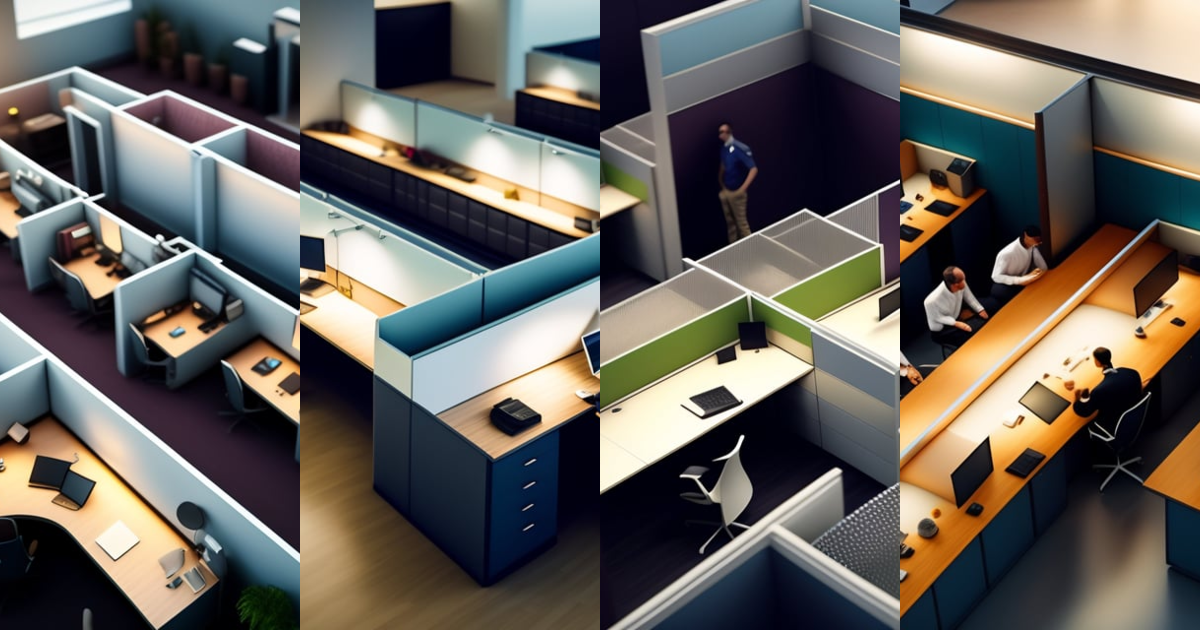 Lexica - Overhead view of 100 people working in cubicles