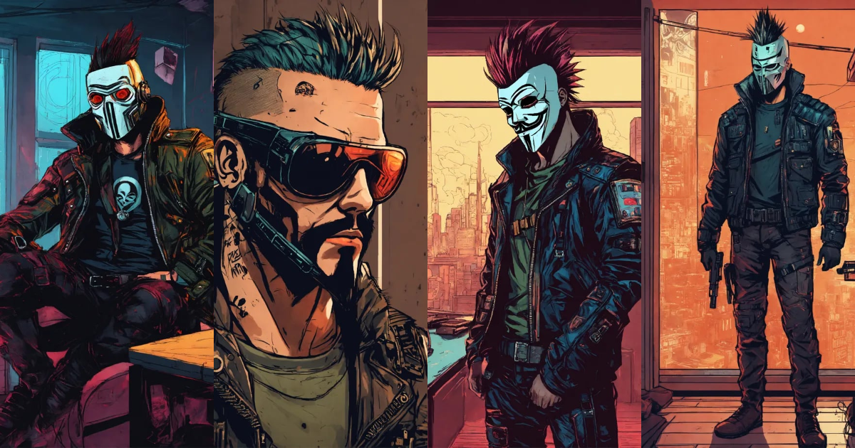 Lexica - Cyberpunk man gang member in leather jacket Mohawk, and Guy ...