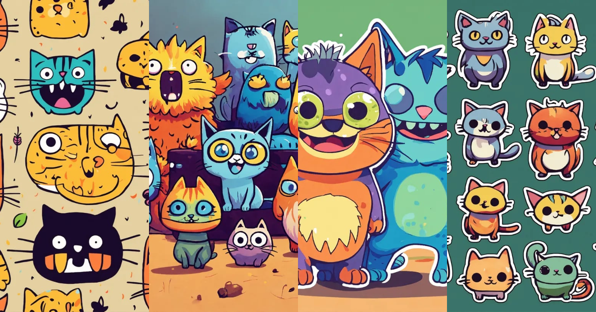 Lexica - Funny cats monsters simple sticker in Pixar style, minimalism