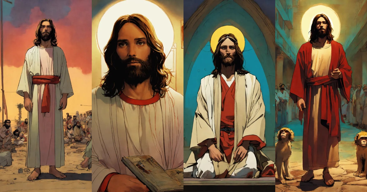 Lexica - Jesus concept art by jamie hewlett, jamie hewl, nft monkey style