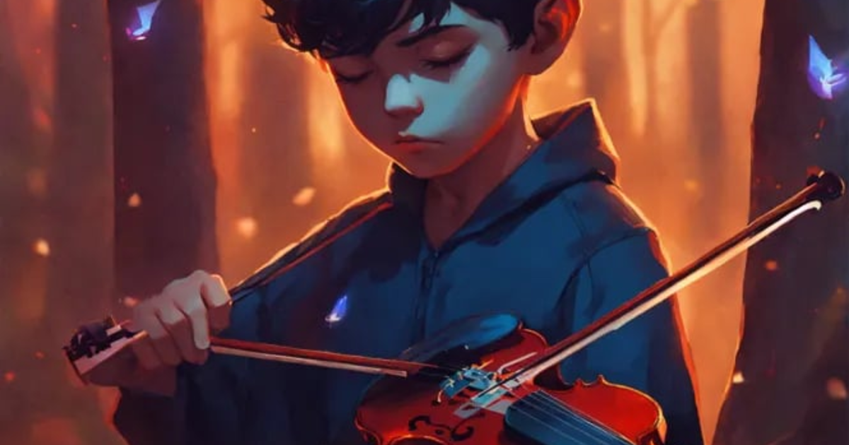 Lexica - A sad little demon boy with small horns playing the violin ...