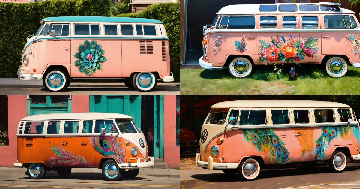 Lexica - Concept art of salmon coral pink Volkswagen bus, paint on side ...