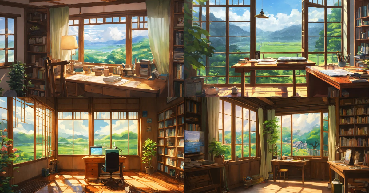 Lexica - Wooden study room, anime, studio ghibli, deminishing ...
