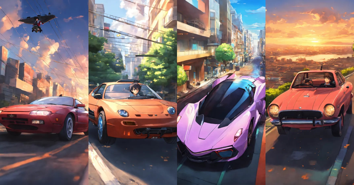 Lexica - Anime guy in flying car