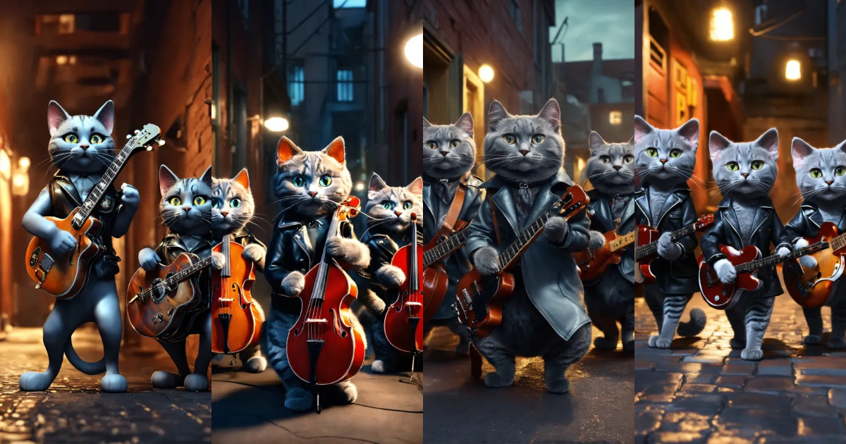 Lexica - 3d image of 3 solid grey color grey russian cats playing in a ...