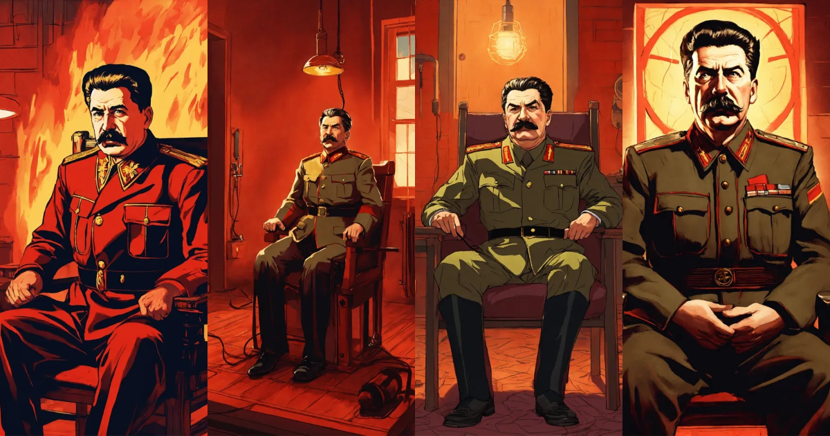 Lexica - Illustration Stalin very scared in the electric chair