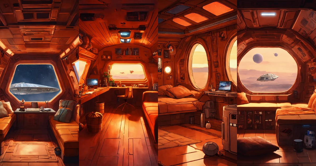 Lexica - Digital art of a cozy room inside a Star Wars spaceship.