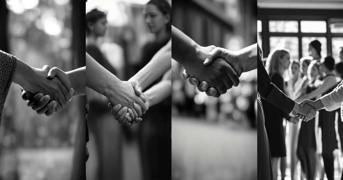 Lexica - Women shaking hands, team-work handshake, B&W, heavy depth of ...
