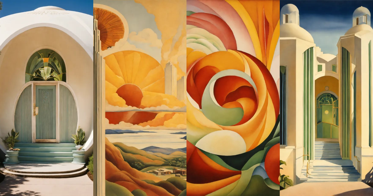 Lexica - Georgia okeeffe style meets art deco style, birth, community ...