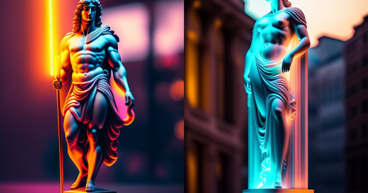 Lexica - Futuristic Roman statue with neon