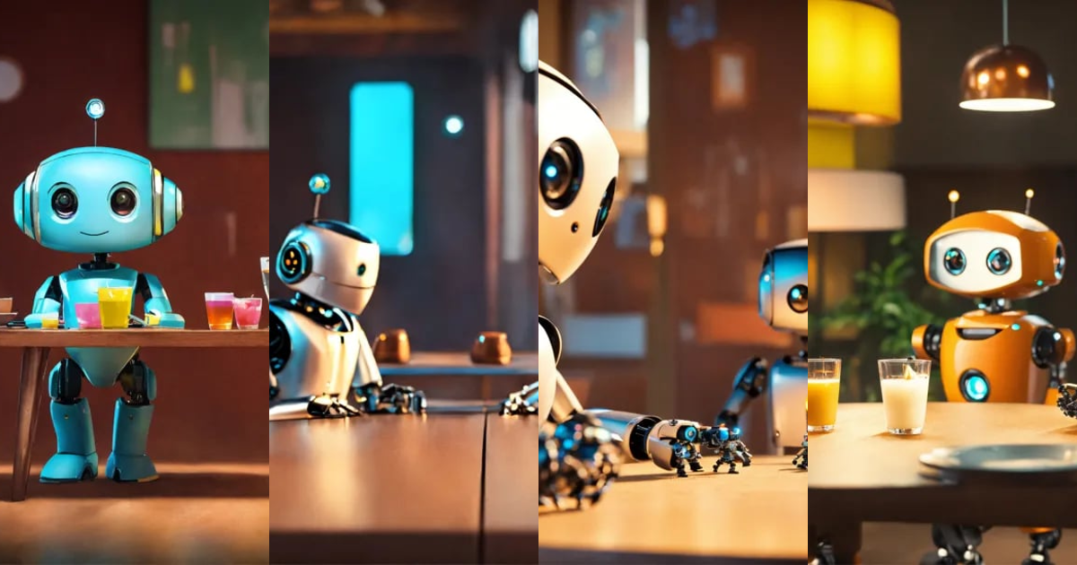 Lexica - Multiple cute robots discussing around a table