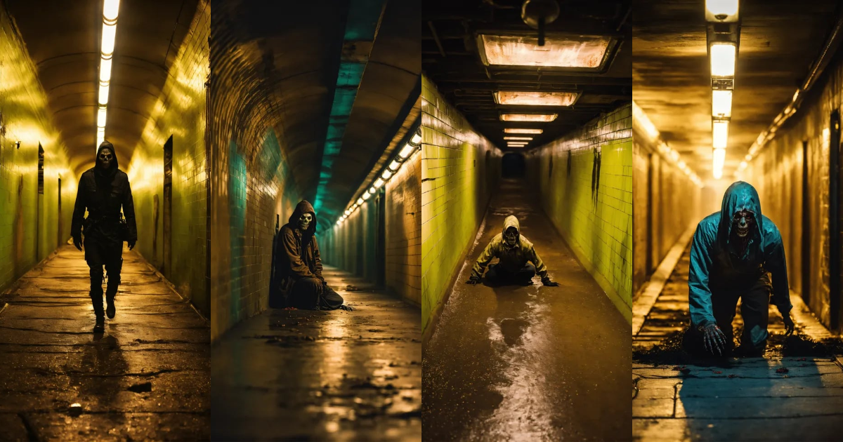 Lexica - A GHOUL Crawling through a large subway tunnel highly ...