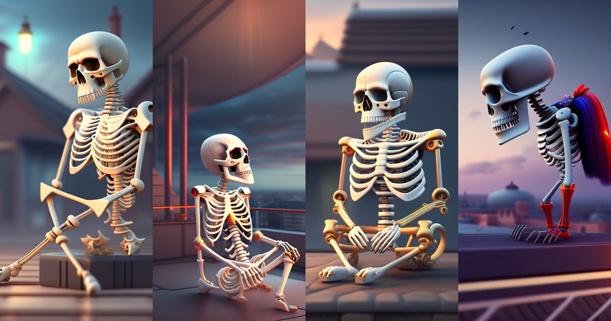 Lexica - A sad expression skeleton spending time on the rooftop ...