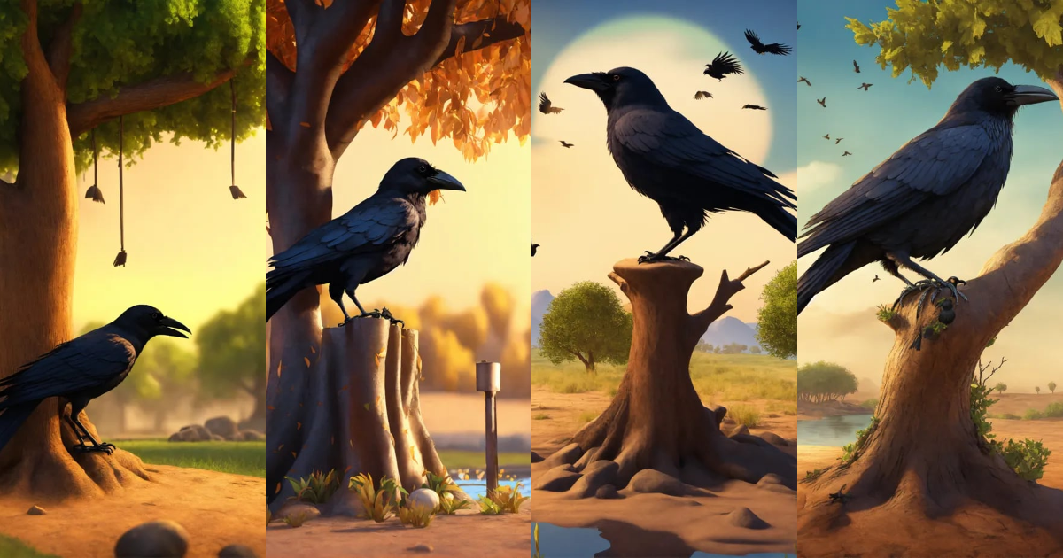 Lexica - Generate an image in which a flock of crow perched on a tree ...