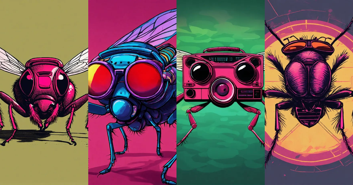 Lexica - A fly with sunglasses and a boombox on its leg, in the style ...