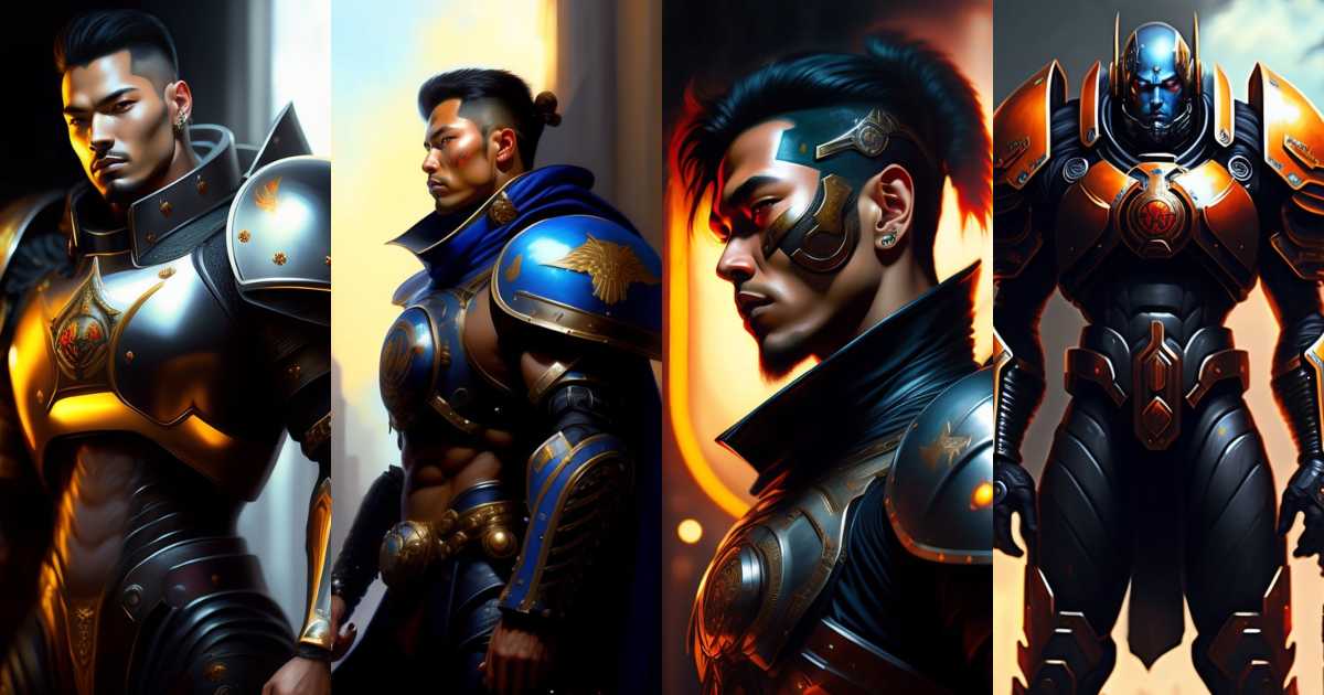 Lexica - Male Cyborg, warhammer 40k, full body shot, half human face ...