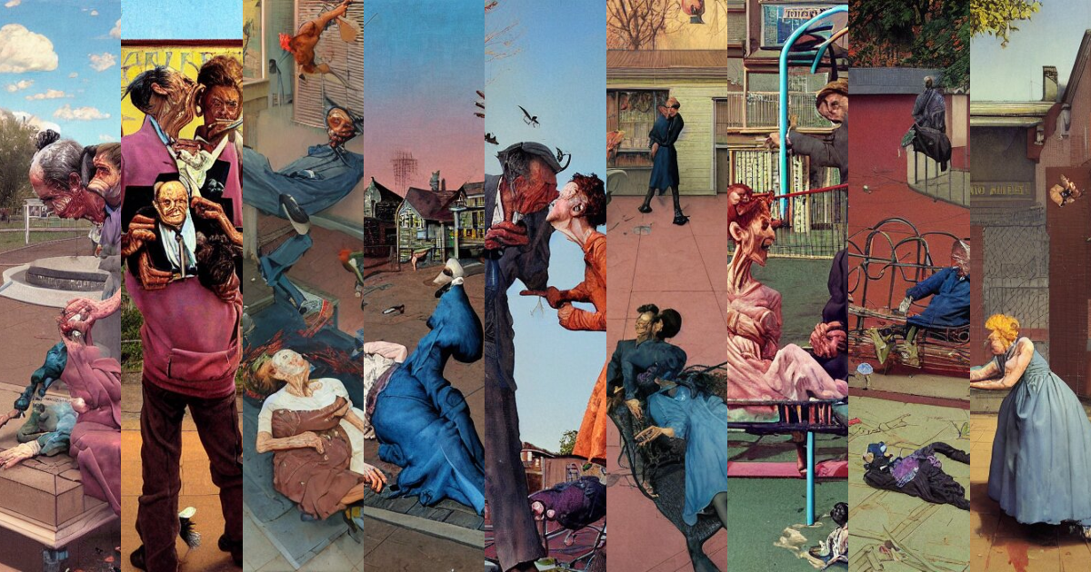 Lexica - Realistic detailed image of an old dead couple on a playground ...