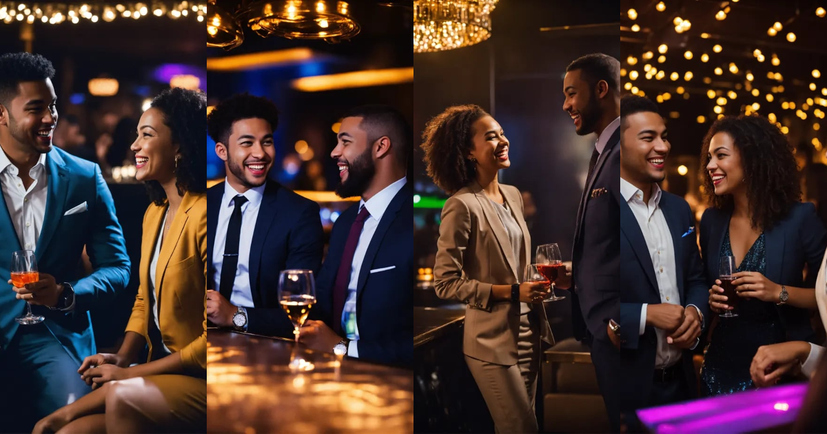 Lexica - Mixed race business professionals in a dark nightclub setting ...