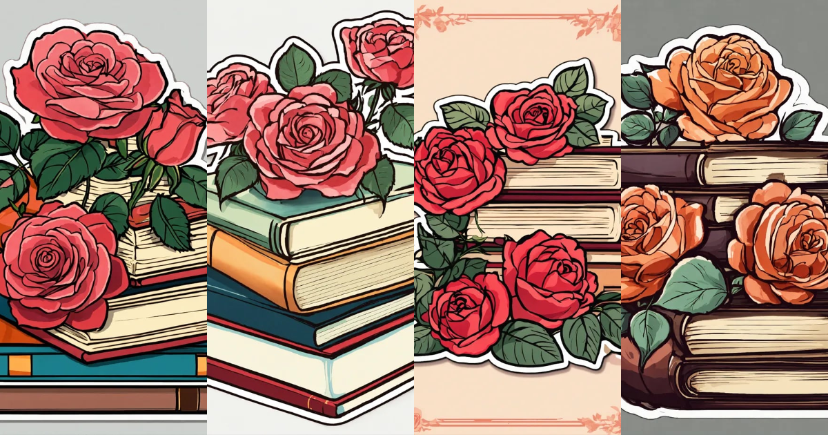 Lexica - Sticker, pile of 5 books with roses around them, cute ...