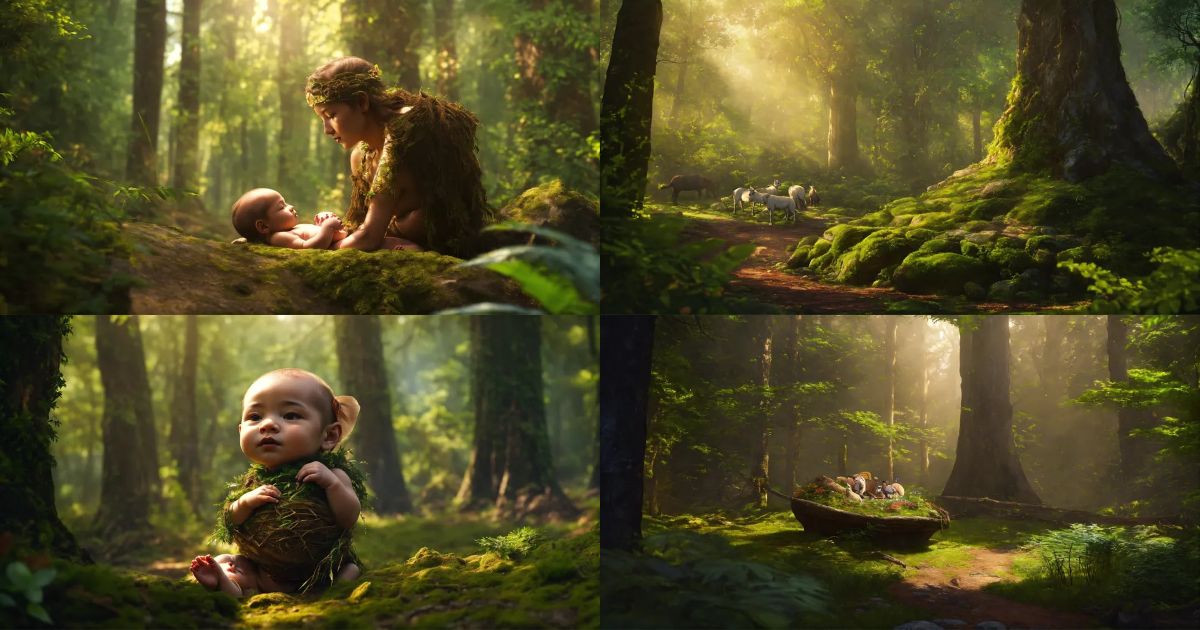 Lexica - Ancient new born twin ,surrounded forest , 4k, realistic