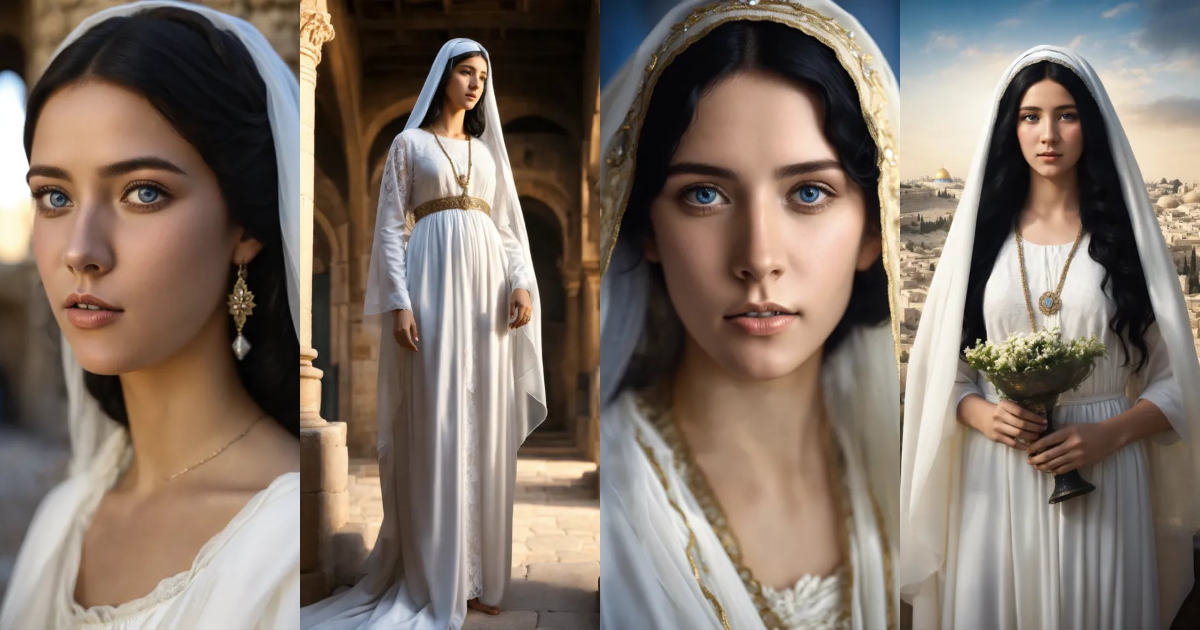 Lexica - Hyper realistic 15 year old blue eyed black haired virgin mary ...