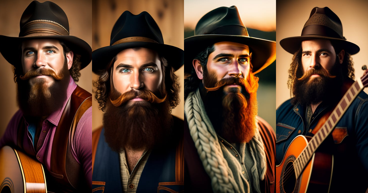 Lexica - Folk musician from nashville, age 35, curly hair, beard, old ...