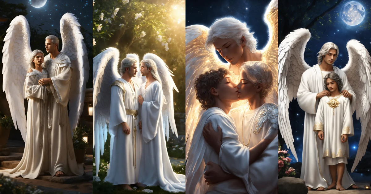 Lexica - 2 male guardian angels with detailed and luminous white angel wings. 1 male angel of 30 ...