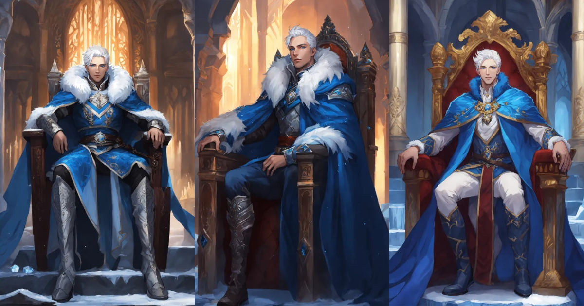 Lexica - A handsome prince of ice, with white hair and blue eyes ...