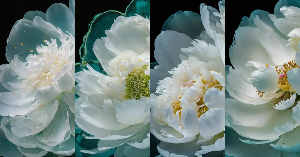 Lexica - Peonies aquatic with overlapping elements and underwater beams.