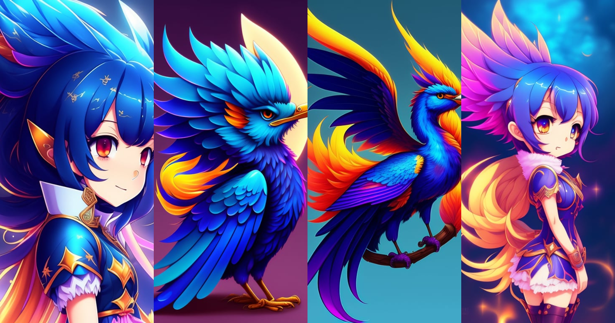 Lexica - A cerulean phoenix, in the style of chibi anime.